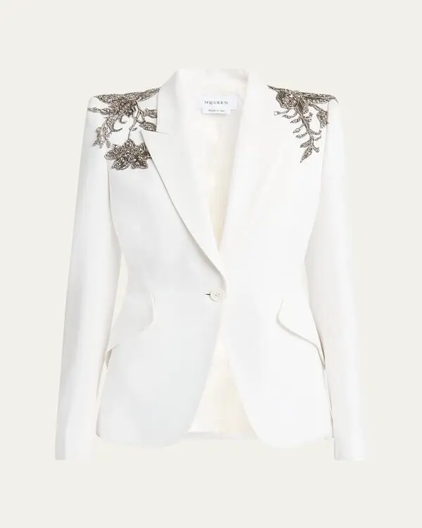 Alexander McQueen Crystal Embellished Single-breasted Blazer - Black