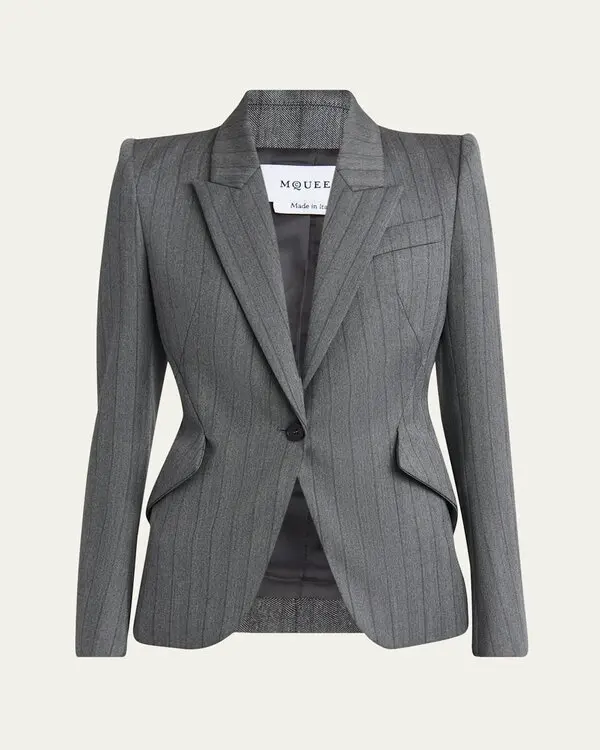 Alexander McQueen Herringbone Striped Single-breasted Blazer