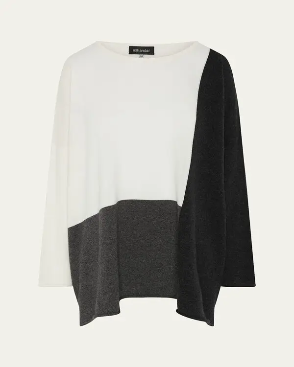 Eskandar Color Block Cashmere Bateau-neck Sweater