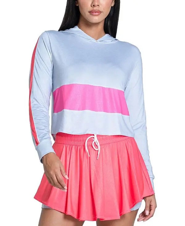 Lucky In Love Metallic Shimmer Color Blocked Hoodie - White And Pink