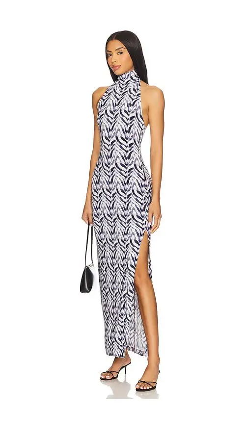 Norma Kamali Halter Turtle Side Slit Gown - Chevron Zebra