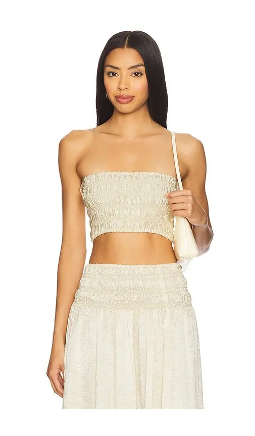 Enza Costa Textured Satin Smocked Bandeau Top