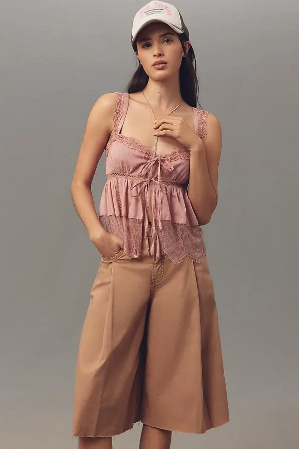 PILCRO Linen Blend Pleated Culotte Jeans