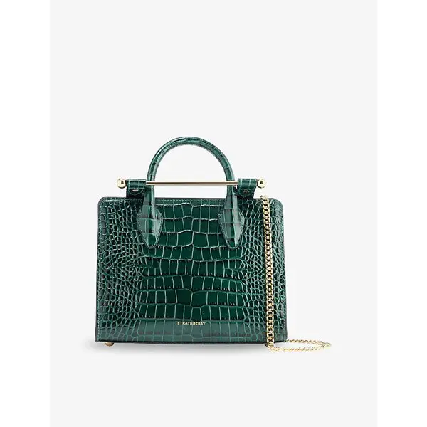 Strathberry Mini Croc-embossed Leather Tote Bag - Bottle Green