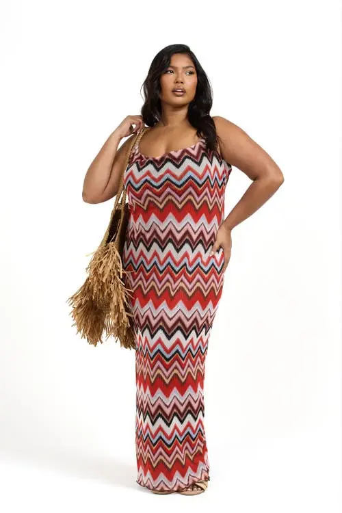 FASHION-SZN CURVE Strappy Retro Print Maxi Dress