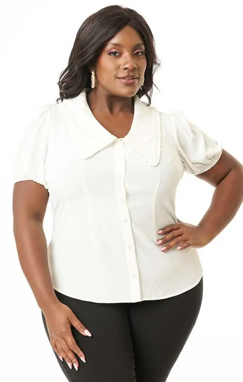 Unique Vintage Oversized Collar Blouse - White
