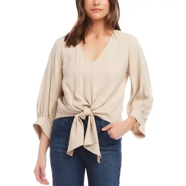 Karen Kane Tie-front V-neck Top - Ecru