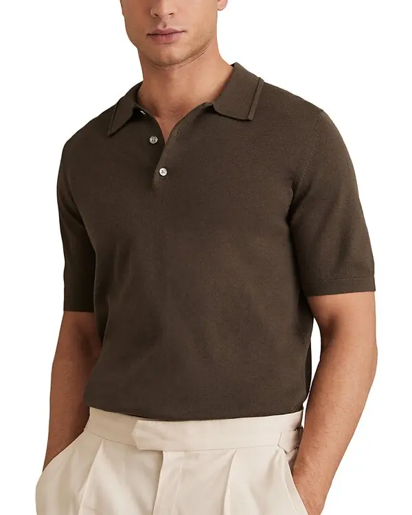 REISS Merino Wool Polo - Chocolate