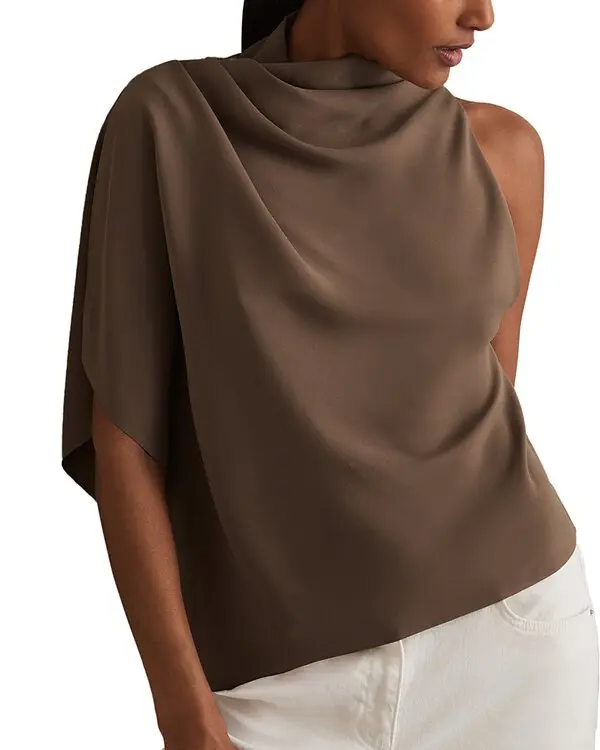 REISS Elle One-shoulder Draped Top - Mink