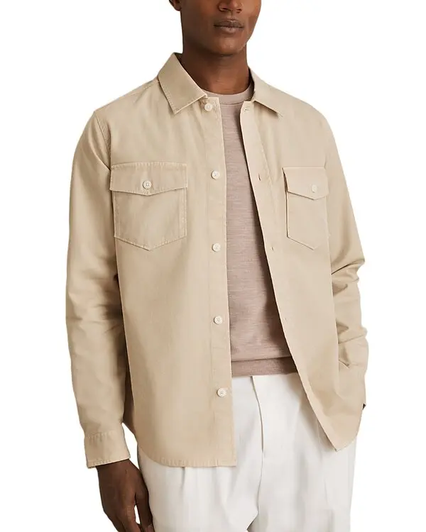 REISS Twill Twin Pocket Oversized Shirt - Stone