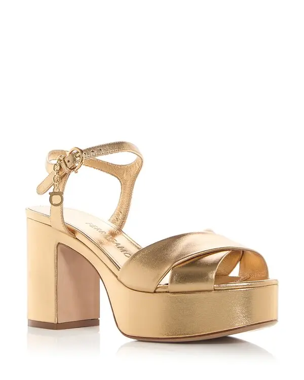 FERRAGAMO Savia Platform Sandals - Gold Lux F