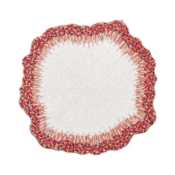 KIM SEYBERT Reef Chic Beaded Placemat, Set Of 2 - White/coral