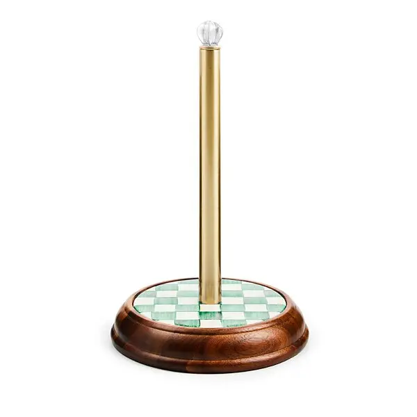 MACKENZIE-CHILDS Wood Paper Towel Holder - Emerald Check