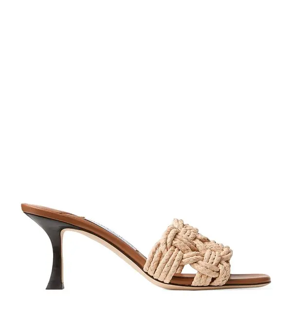 JIMMY CHOO Chara 70 Raffia Heeled Mules - Brown
