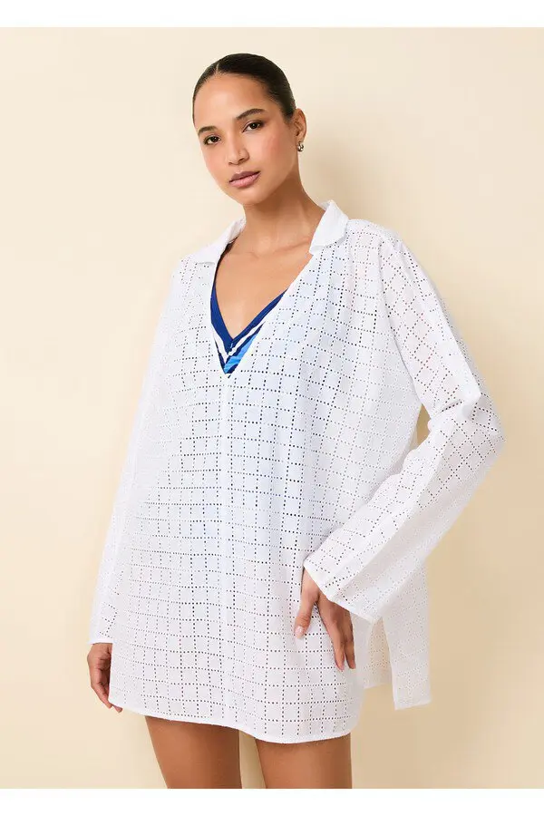 Solid & Striped Alba Grid Eyelet Tunic - White