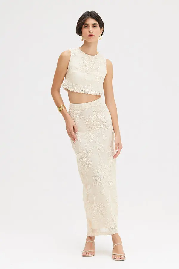 PatBO Joy Lace Midi Skirt - White
