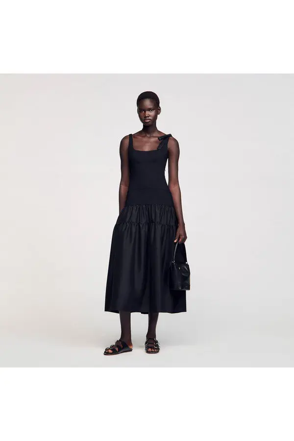 Sandro Maxi Dual-material Dress