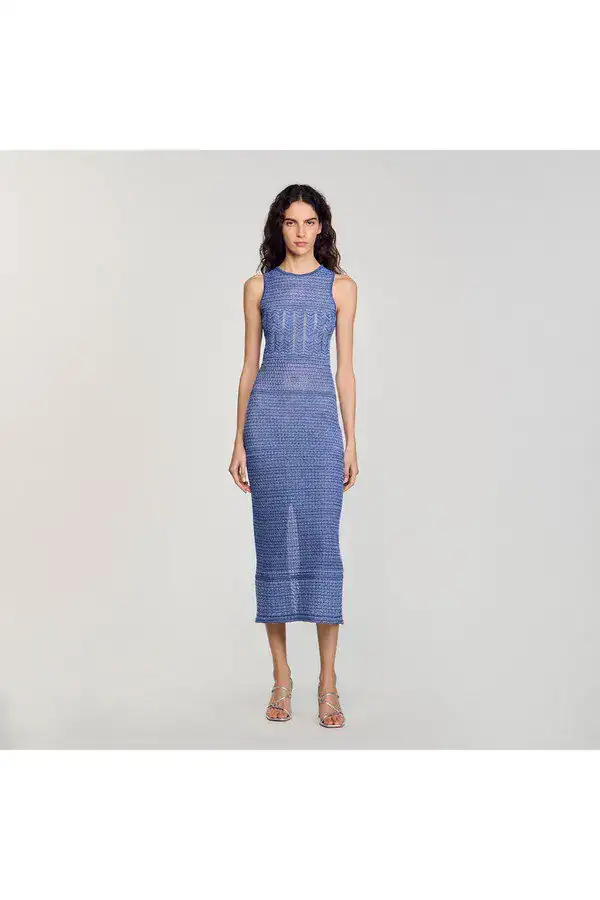 Sandro Knit Midi Dress In Blue - 30% Off | Editorialist