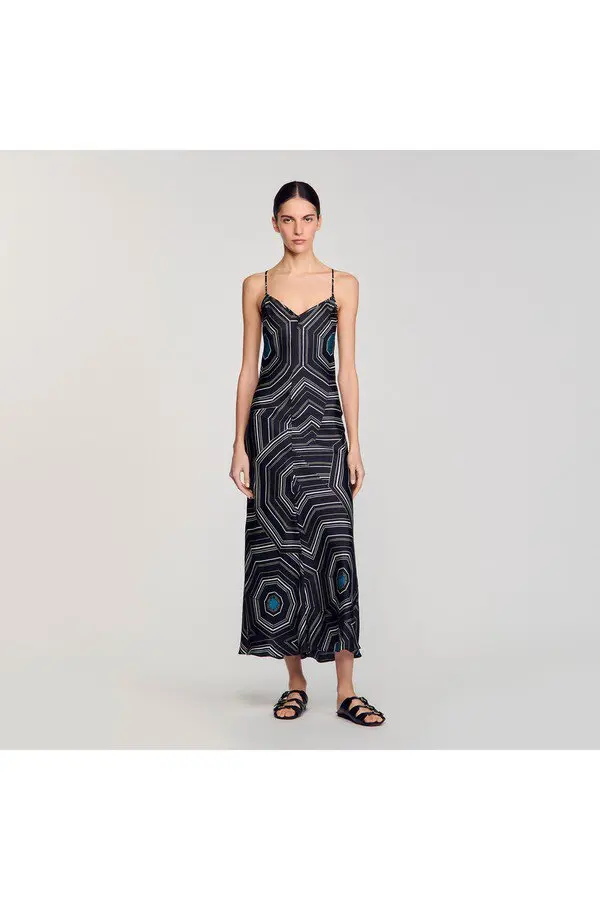 Sandro Patterned Silk Maxi Dress