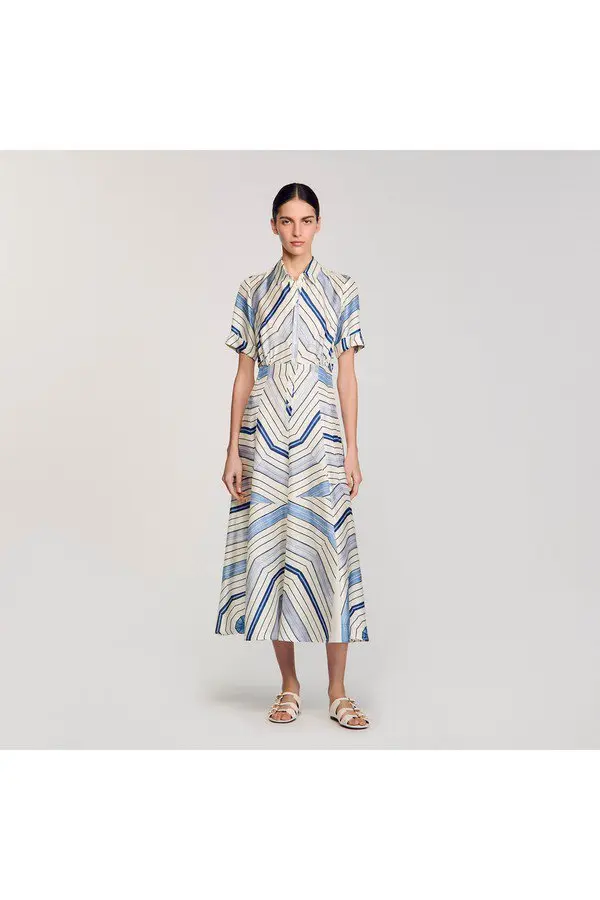 Sandro Spiral-motif Silk Midi Shirt Dress - Blue