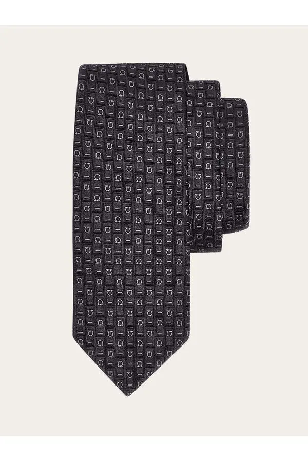 FERRAGAMO Monogram Jacquard Neck Tie - Charcoal