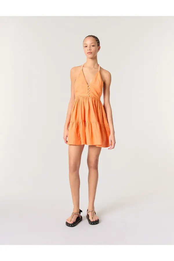 Maje Mini Linen Babydoll Dress - Orange