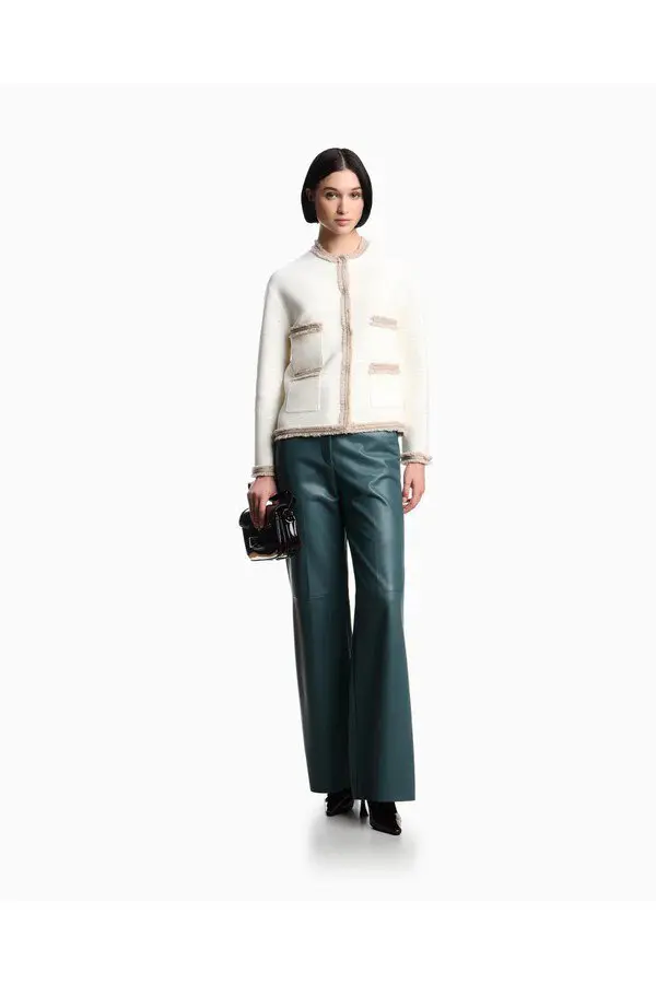 Emporio Armani Ottoman Fabric Jacket With Fringe - White