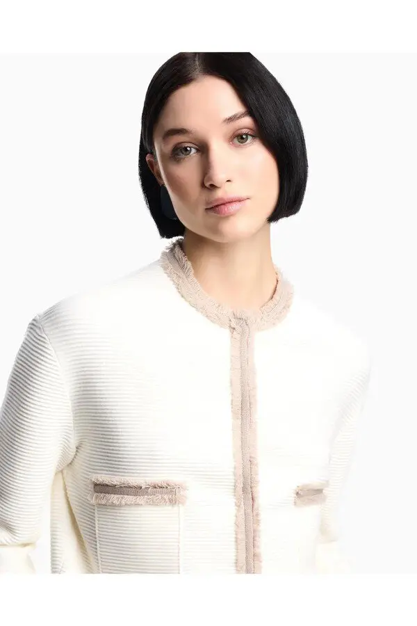Emporio Armani Ottoman Fabric Jacket With Fringe - White