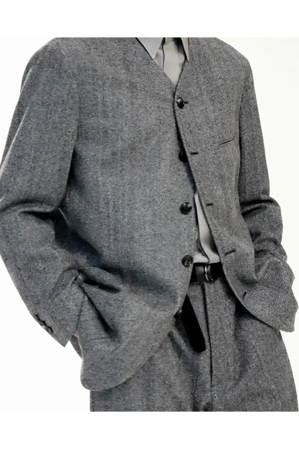 Giorgio Armani Chevron Jacquard Virgin Wool Trousers - Natural