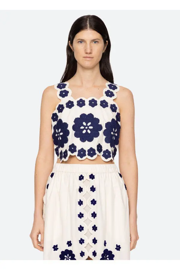 Sea Catrine Floral Embroidered Top - Blue