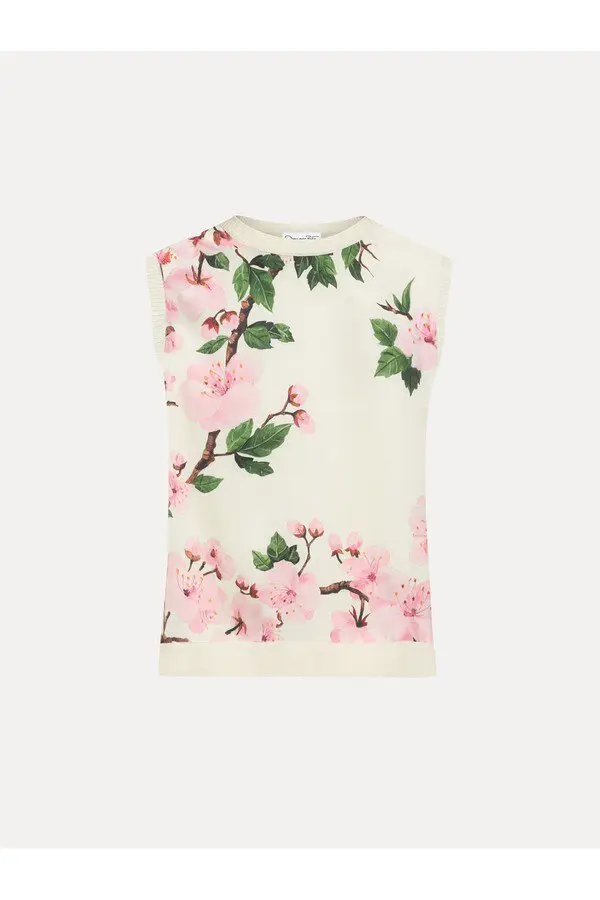 Oscar De La Renta Cherry Blossom Silk Inset Tank - Natural