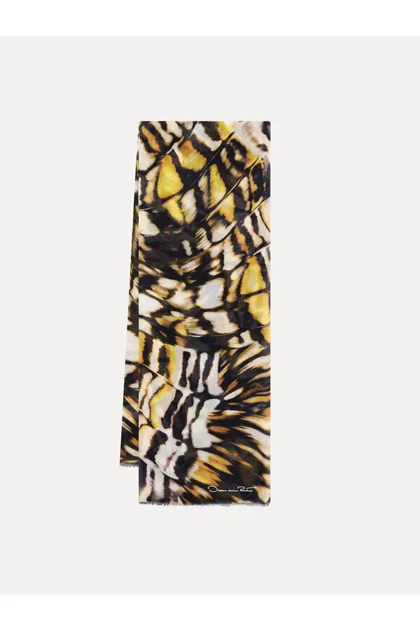 Oscar De La Renta Abstract Butterfly Modal Cashmere Scarf - Natural