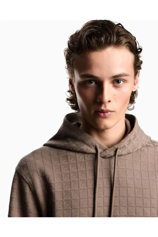 Emporio Armani Lyocell-blend Jacquard Jersey Hooded Sweatshirt - Natural