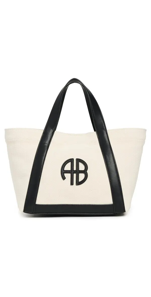 ANINE BING Small Cara Tote - Natural Canvas W/ Black