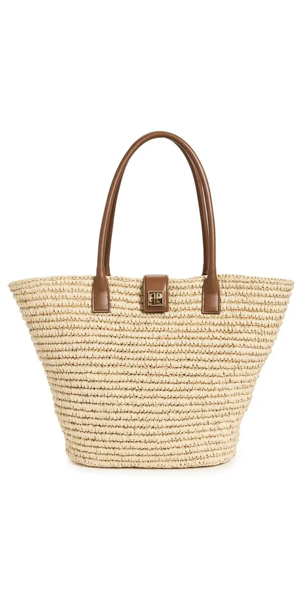 ANINE BING Lou Tote Monogram - Natural With Cognac