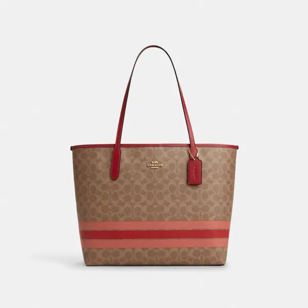 COACH® City Tote Bag In Signature Canvas With Stripe