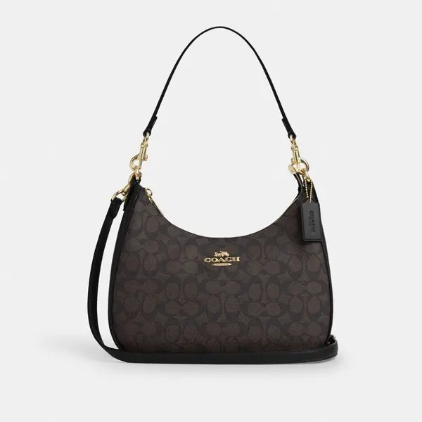 COACH® Teri Hobo Bag In Signature Canvas - Signature Canvas/gold/walnut/black