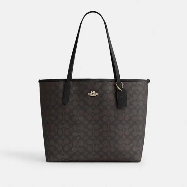 COACH® City Tote Bag In Signature Canvas - Signature Canvas/gold/walnut/black