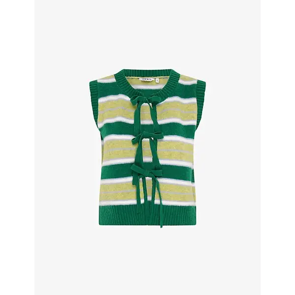 OMNES Tie-front Striped Stretch-knit Vest - Green Multi