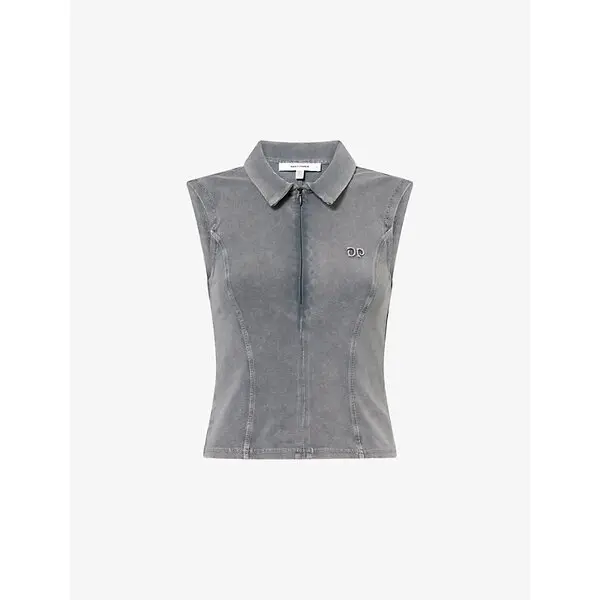 DAILY PAPER Washed Cut-out Stretch-denim Polo Top
