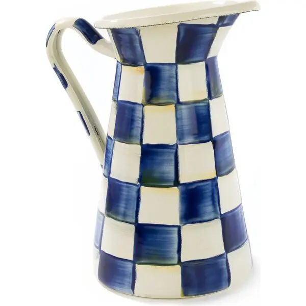 MACKENZIE-CHILDS Royal Check Medium Enameled Steel Practical Pitcher - Blue/ White