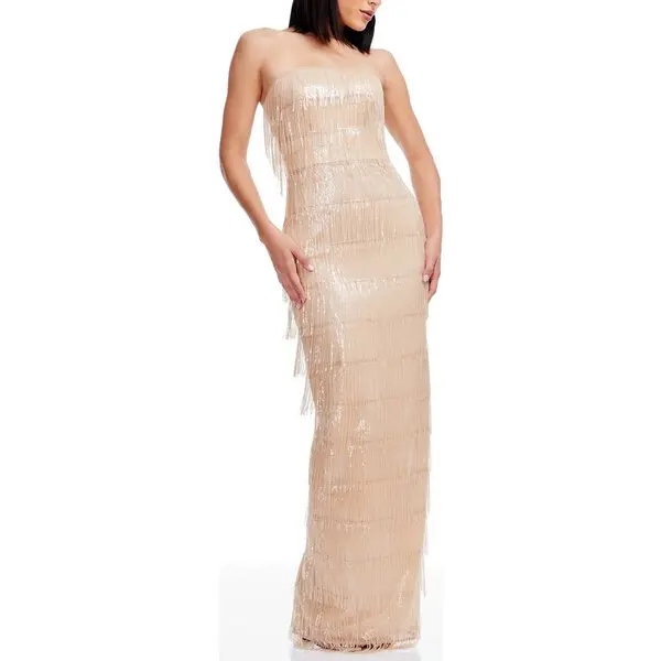 Dress The Population Sequin Fringe Strapless Dress - Champgane