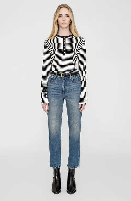 ANINE BING Alessia Long Sleeve Tee - Cream / Black Stripe