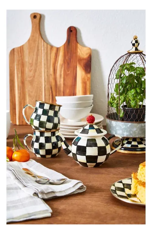 MACKENZIE-CHILDS Courtly Check Enameled Steel Tea Party Set - Black/ White