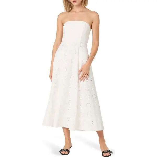 Astr The Label Strapless Cotton Eyelet Dress - White