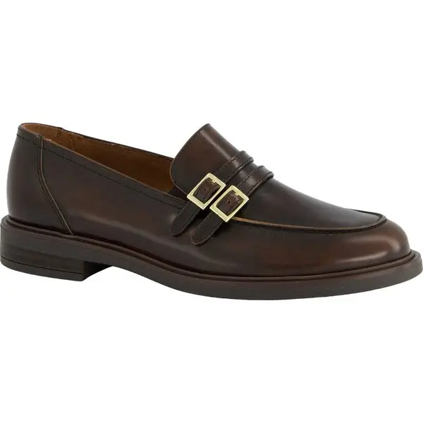 Paul Green Leather Loafer With Buckle Detail - Tabacco Brushed Leather