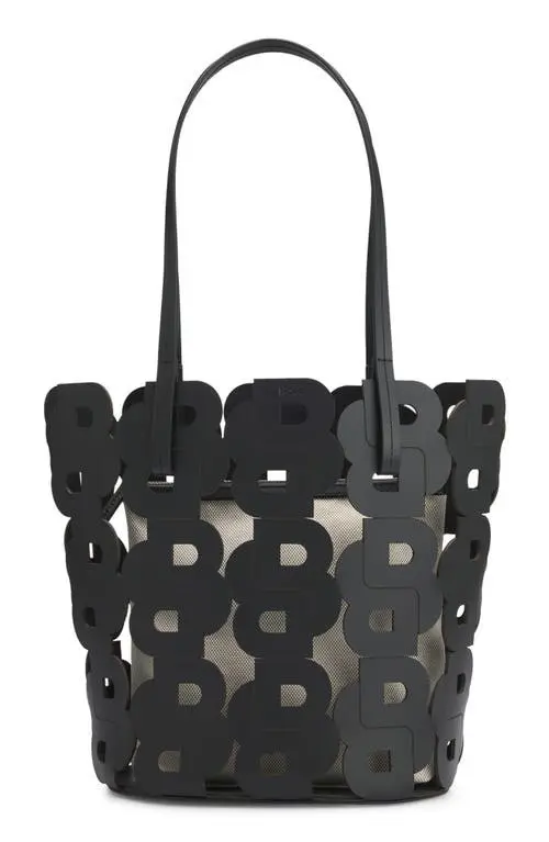 Hugo Boss Double B Monogram Leather Tote - Black