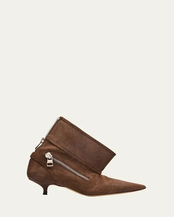 JW Anderson Biker Suede Kitten-heel Booties - Deep Walnut