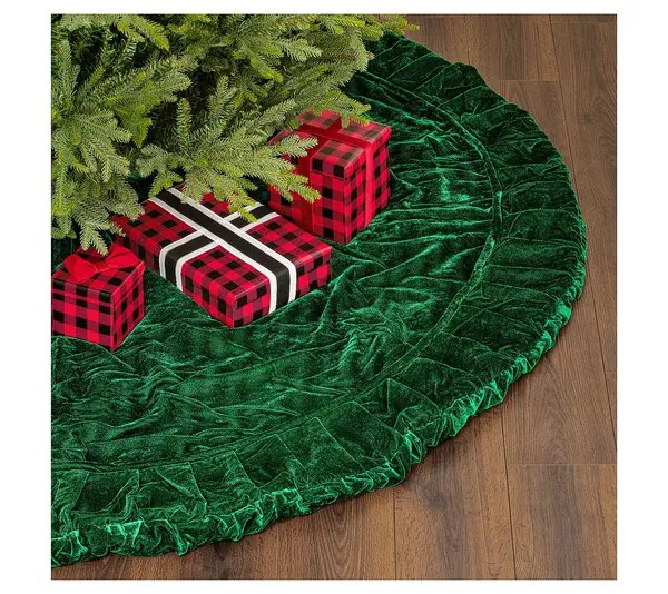 VICKERMAN 60' Plush Emerald Green Velvet Christ Mas Tree Skirt