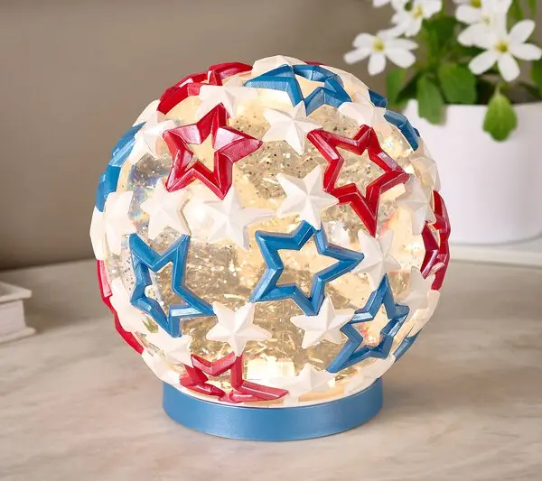 VALERIE PARR HILL As Is 6.5' Illum Patriotic Glitter Sphere Valerie